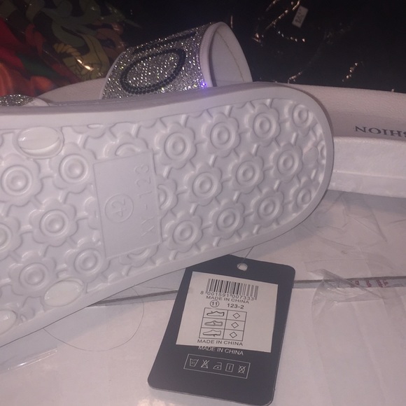 Shoes | Fancy Rhinestone Pool Slide Sandalsnew Yes No | Poshmark